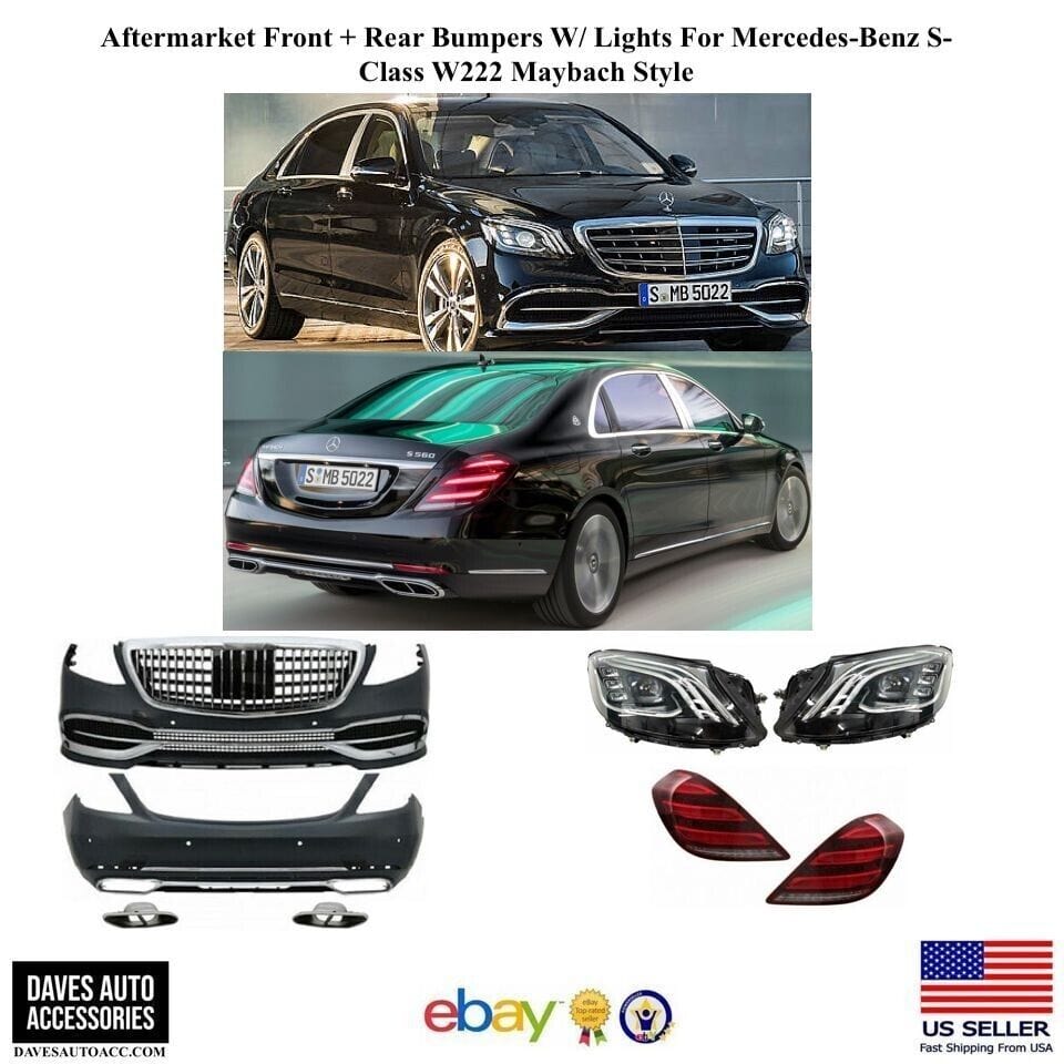 Aftermarket Front + Rear Bumpers W/Lights For Mercedes-Benz S-Class W2 ...