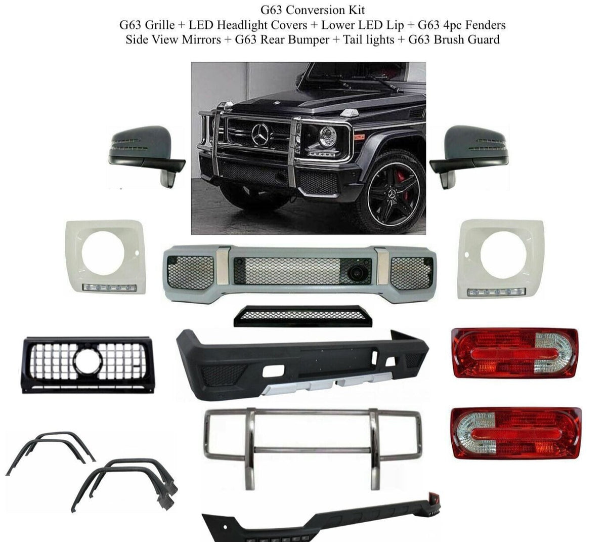 G63 AMG Kit Bumpers Flares LED LIP G500 G550 Grille Tip Covers Guard T ...