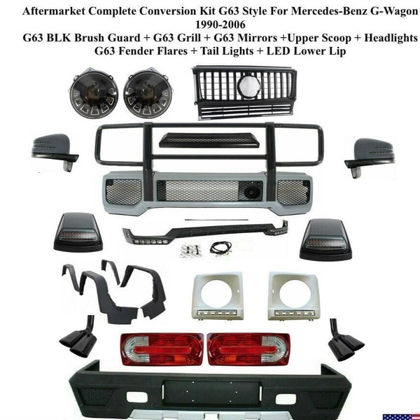 G63 Full Conversion Body Kit Bumpers Flares Black Guard Light lip g500 ...